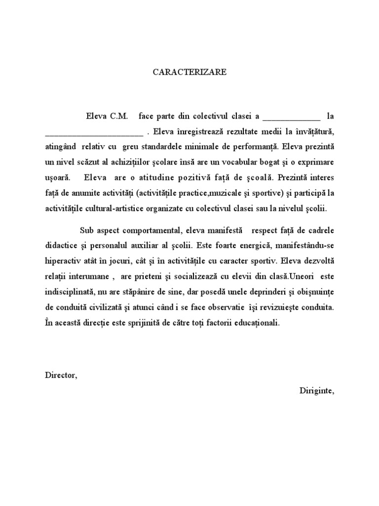 Caracterizare Elev | PDF