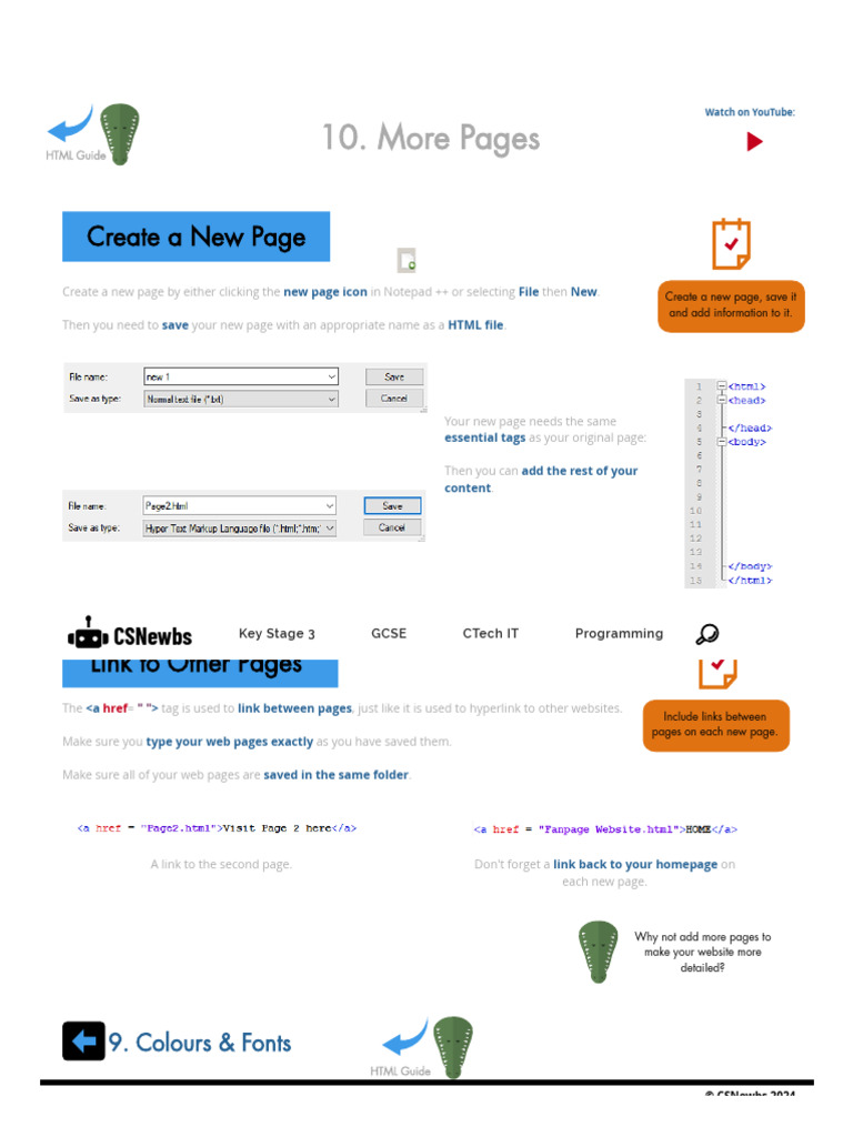 HTML Guide 10 - More Pages - CSNewbs | PDF