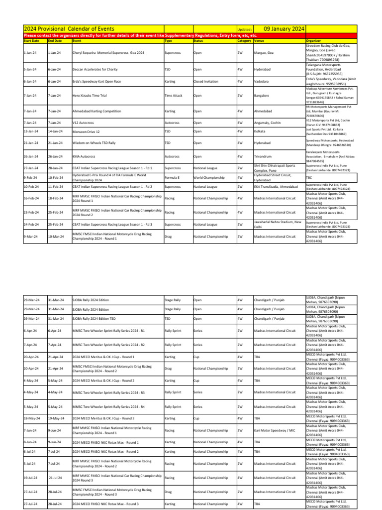 Calendar of - Events 2024-UD-09 01 2024 | PDF
