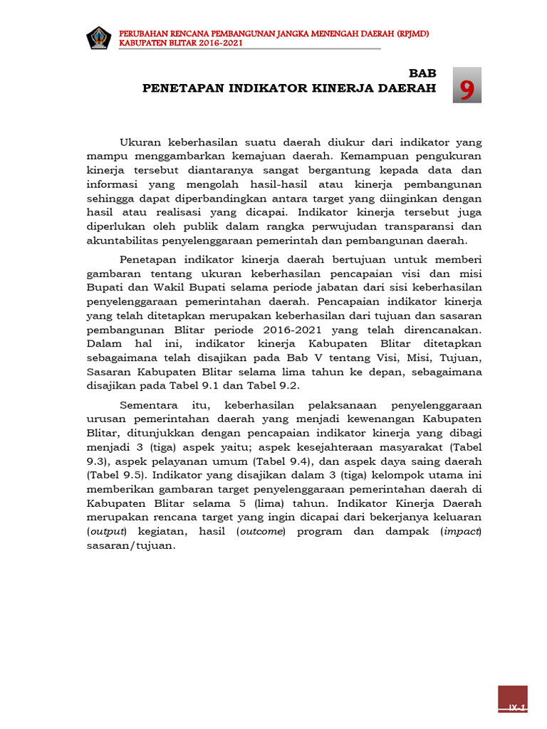 RPJMD Kab Blitar 2016-2021 | PDF