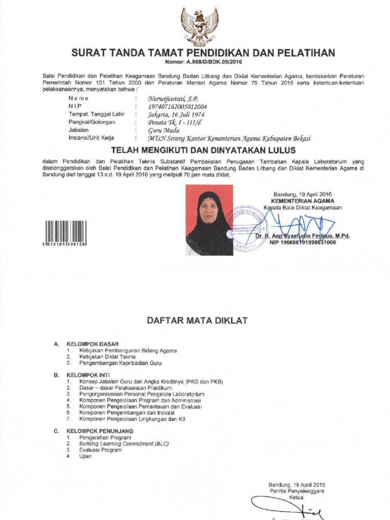 B.5 Sertifikat Diklat Kepala Laboran | PDF