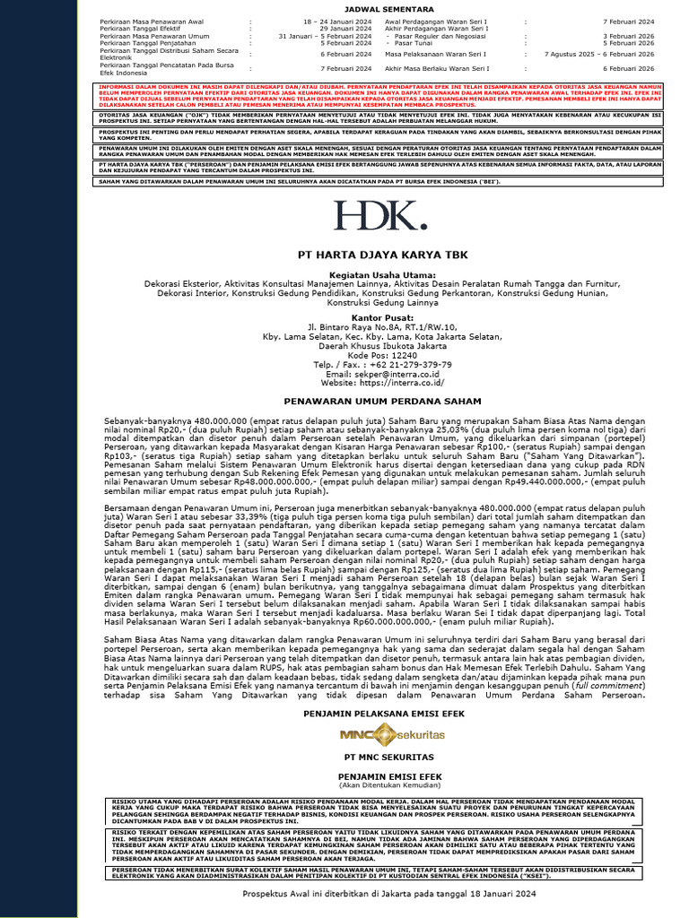 Prospektus MEJA (PT Harta Djaya Karya TBK) | PDF