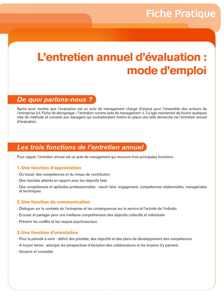 Fiche Pratique Entretien Annuel Evaluation Mode Emploi | PDF