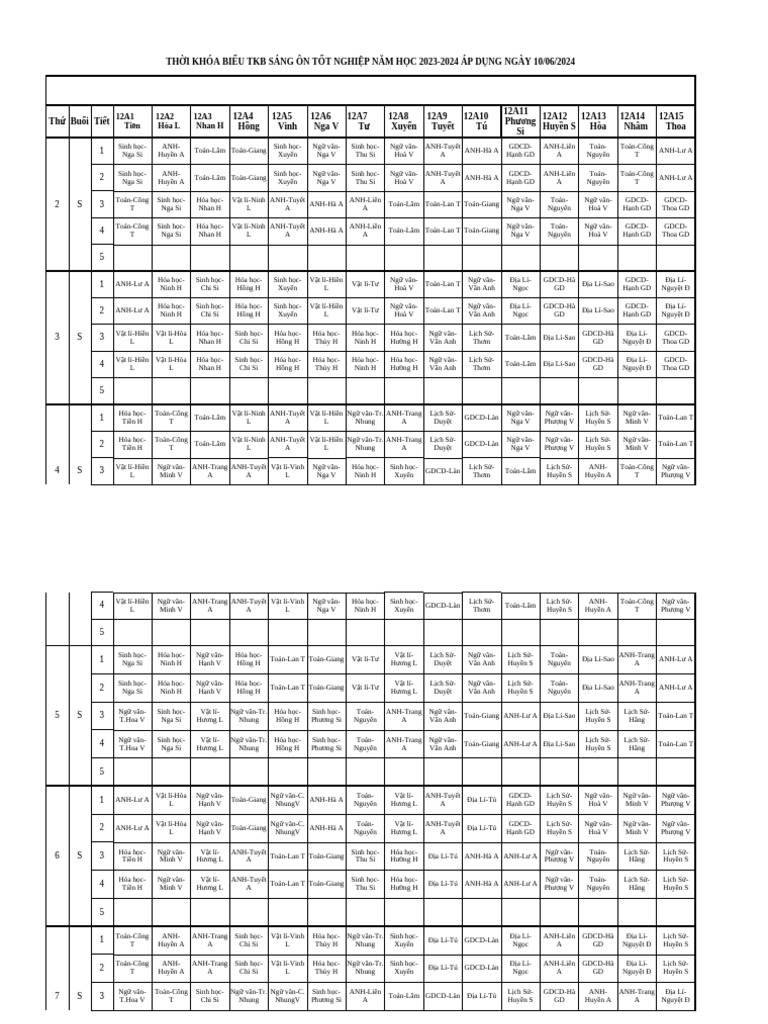 TKB Thực Hiện Từ 10-06-2024 | PDF