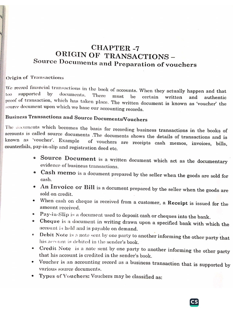 Ch-7 (Origin of Transactions - Source Documents and Preparation of Vouchers) - 1 | PDF