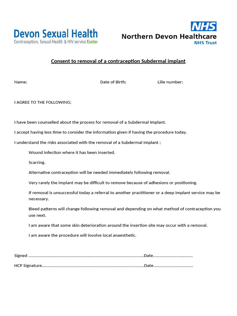 Nexplanon Removal Consent | PDF