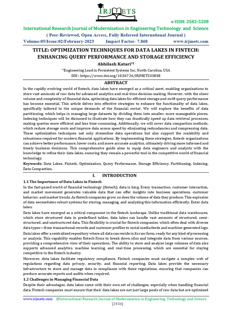 Optimization Techniques For Data Lakes in Fintech: Enhancing Query ... Optimization Techniques For Data Lakes in Fintech: Enhancing Query ...