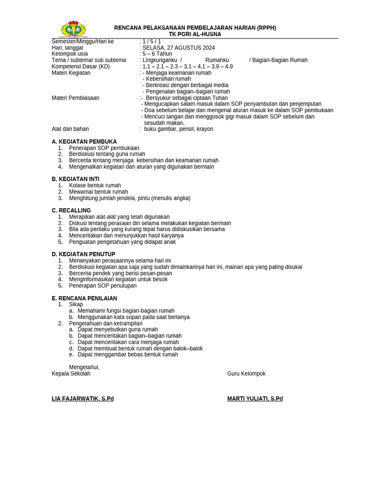 RPPH TK-B Smt1 Minggu - 05 - Rumahku | PDF
