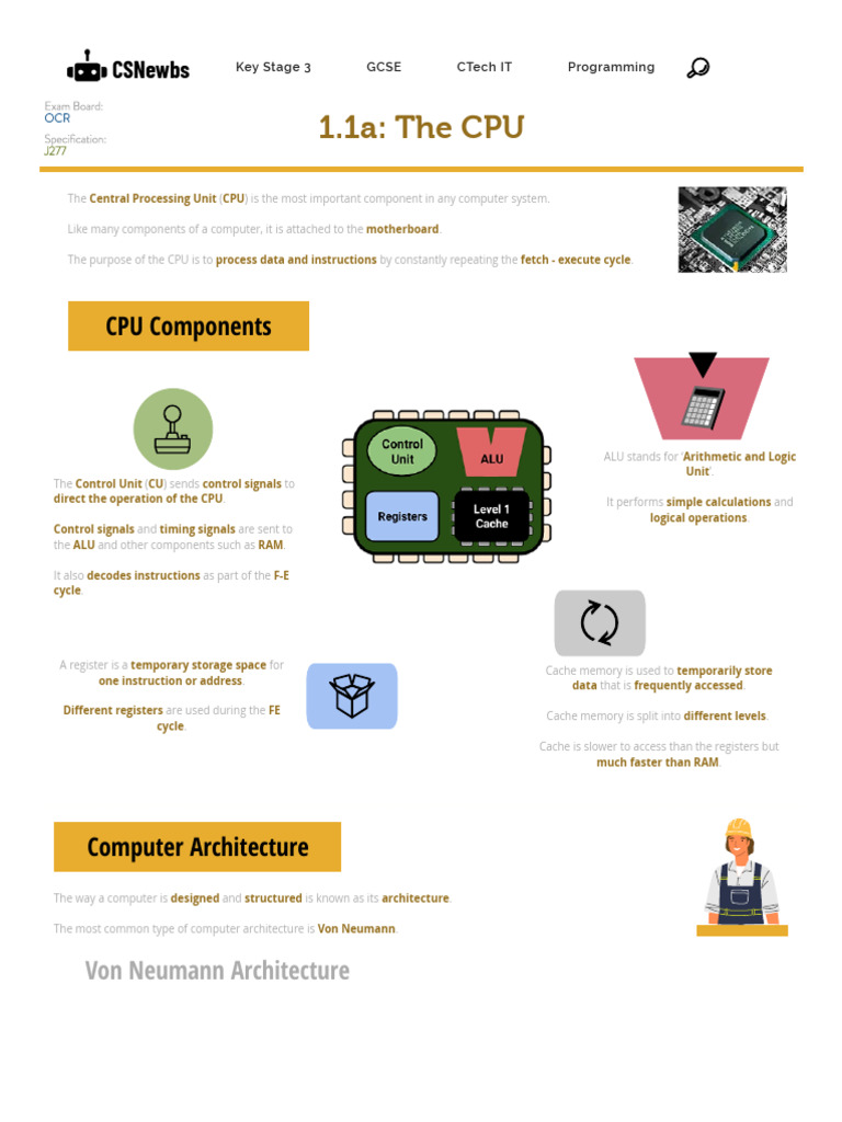 1.1a - The CPU - OCR GCSE (J277 Spec) - CSNewbs | PDF