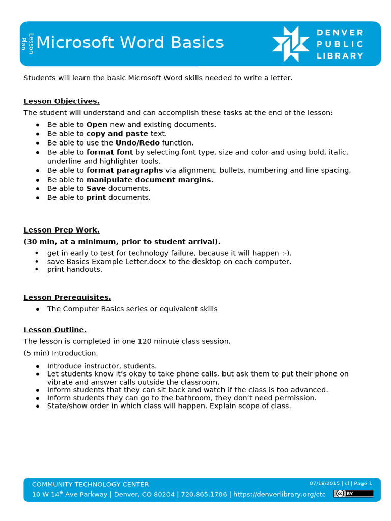 Microsoft Word - Basics Lesson Plan | PDF