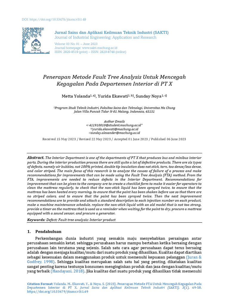 Penerapan Metode Fault Tree Analysis Untuk Mencegah Kegagalan Pada ...