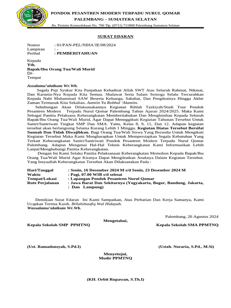 Surat Edaran Rihlak Tazkiyah | PDF