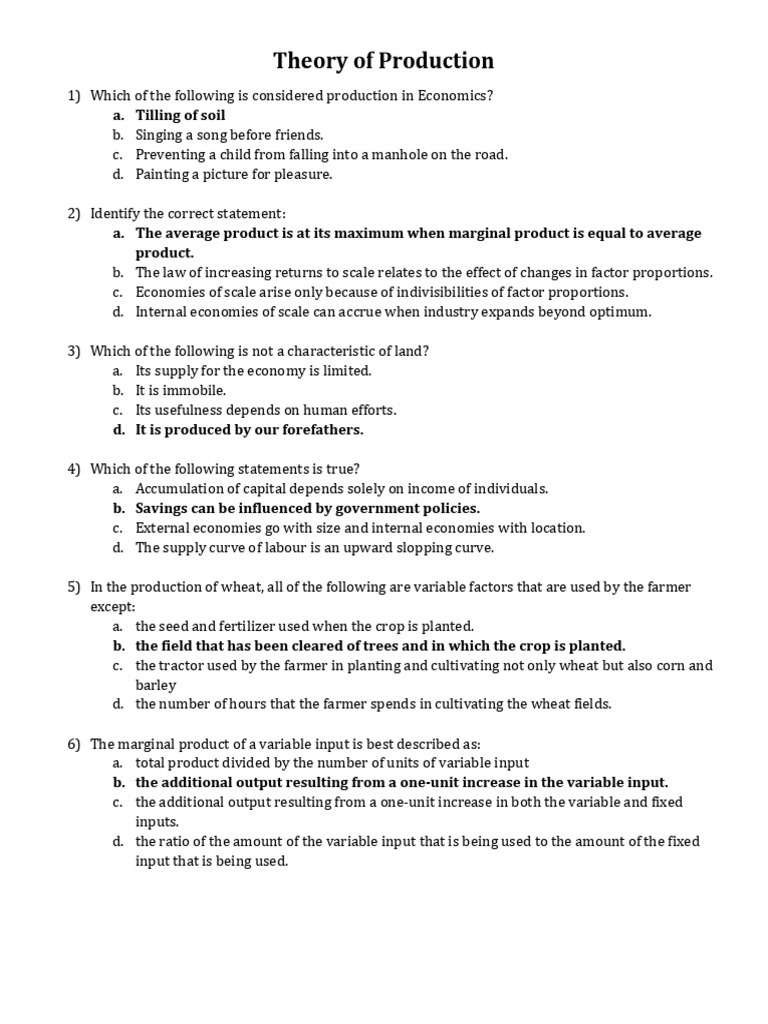 Production MCQs Compiled | PDF