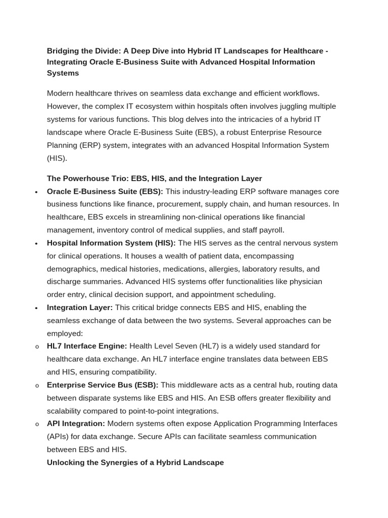 Bridging the Divide A Deep Dive into Hybrid IT Landscapes for Healthcare - Integrating Oracle E ...