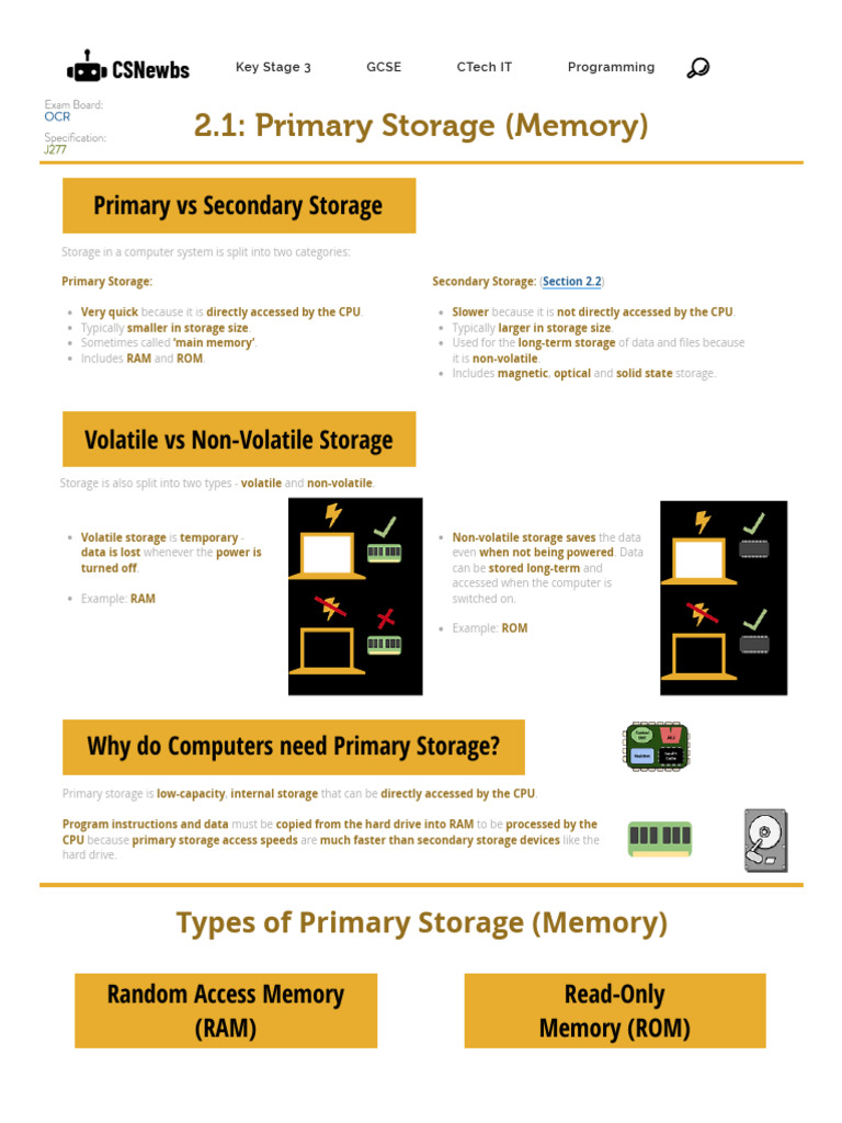 2.1 - Primary Storage - OCR GCSE (J277 Spec) - CSNewbs | PDF