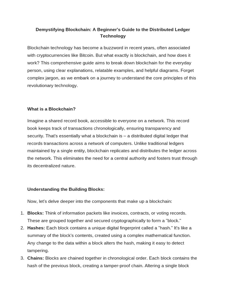 Demystifying Blockchain A Beginner's Guide To The Distributed Ledger Technology | PDF