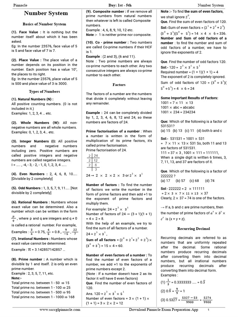 Number System Questions | PDF | Factorization | Numbers