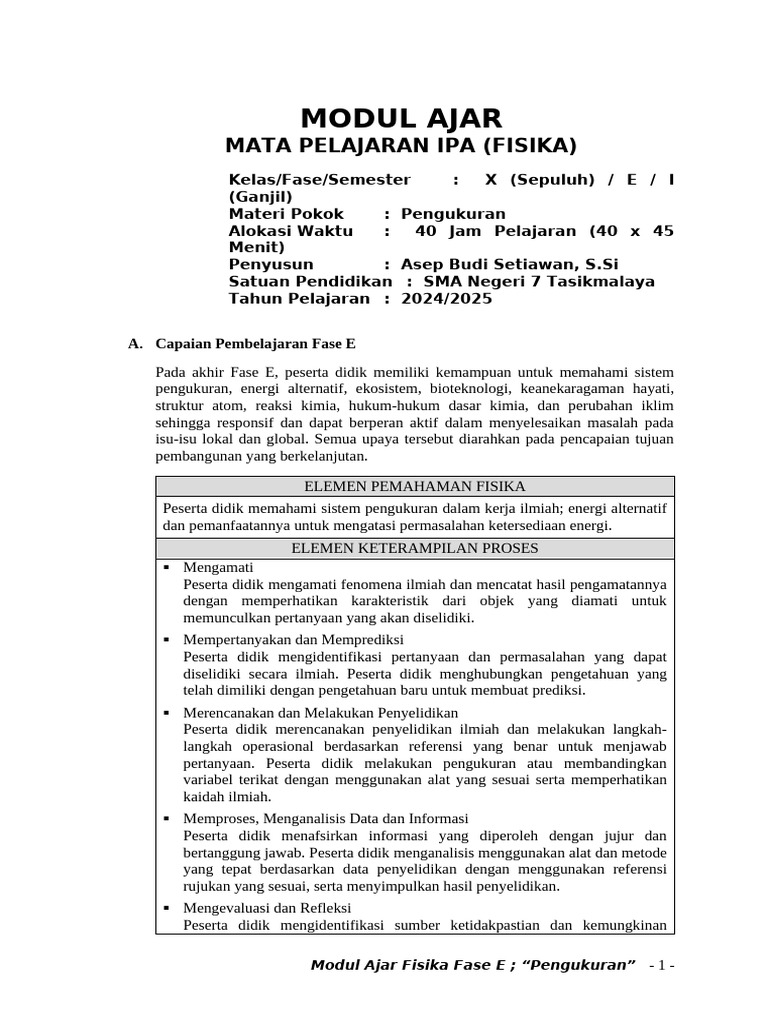 Modul Ajar Pengukuran A4 | PDF