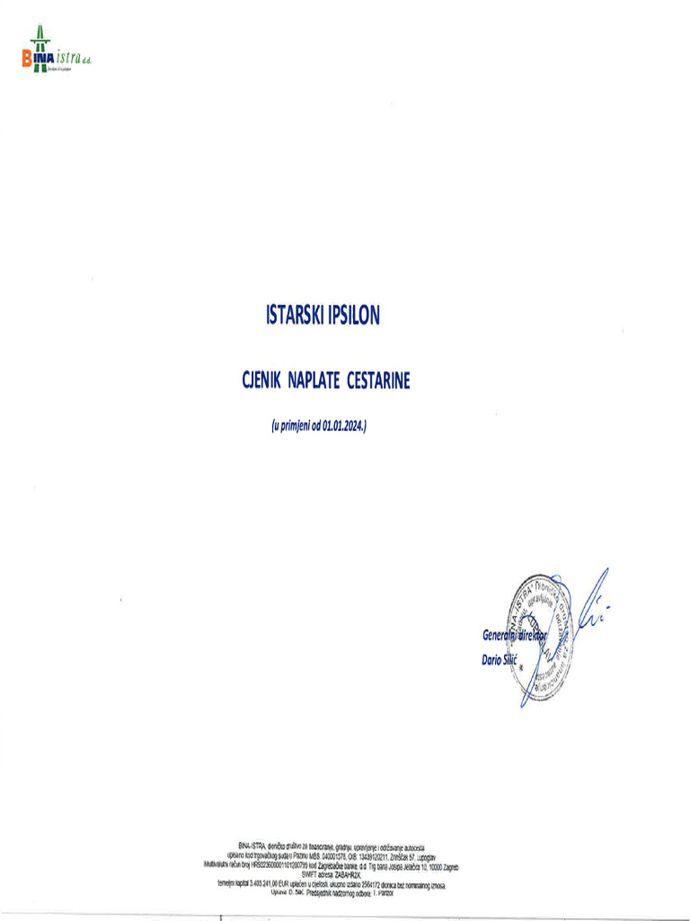 Cjenik Naplate Cestarine Od 01.01.2024. - Web Verzija | PDF