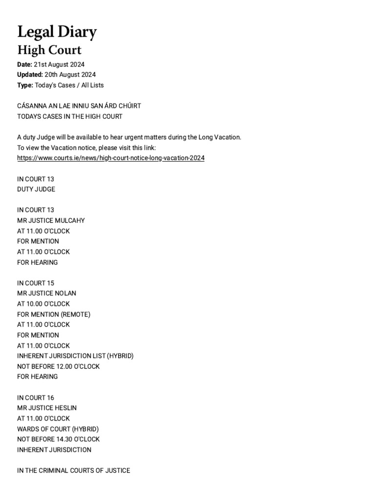 Today's Cases - All Lists - 21 - 08 - 20241 - Legal Diary - Courts ...