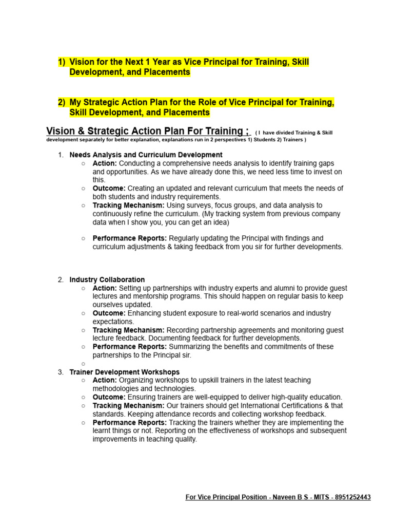 My Strategic Action Plan For The Role of Vice Principal For Training ...