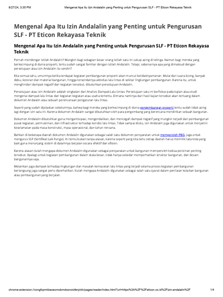 Mengenal Apa Itu Izin Andalalin Yang Penting Untuk Pengurusan SLF - PT Eticon Rekayasa Teknik | PDF