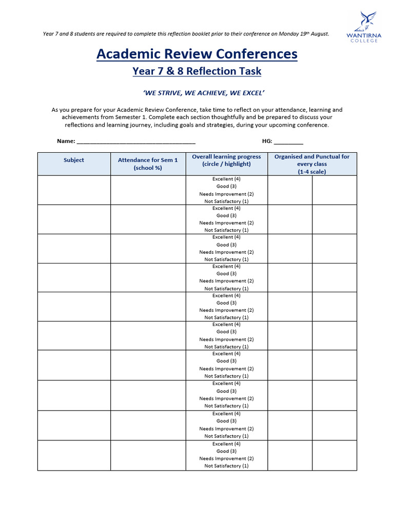 2024 Yr 7 - 8 ARC Reflection Task | PDF