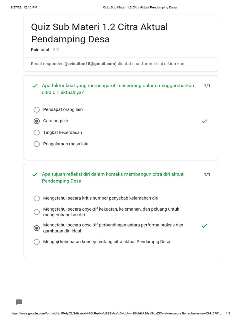 Quiz Sub Materi 1.2 Citra Aktual Pendamping Desa | PDF