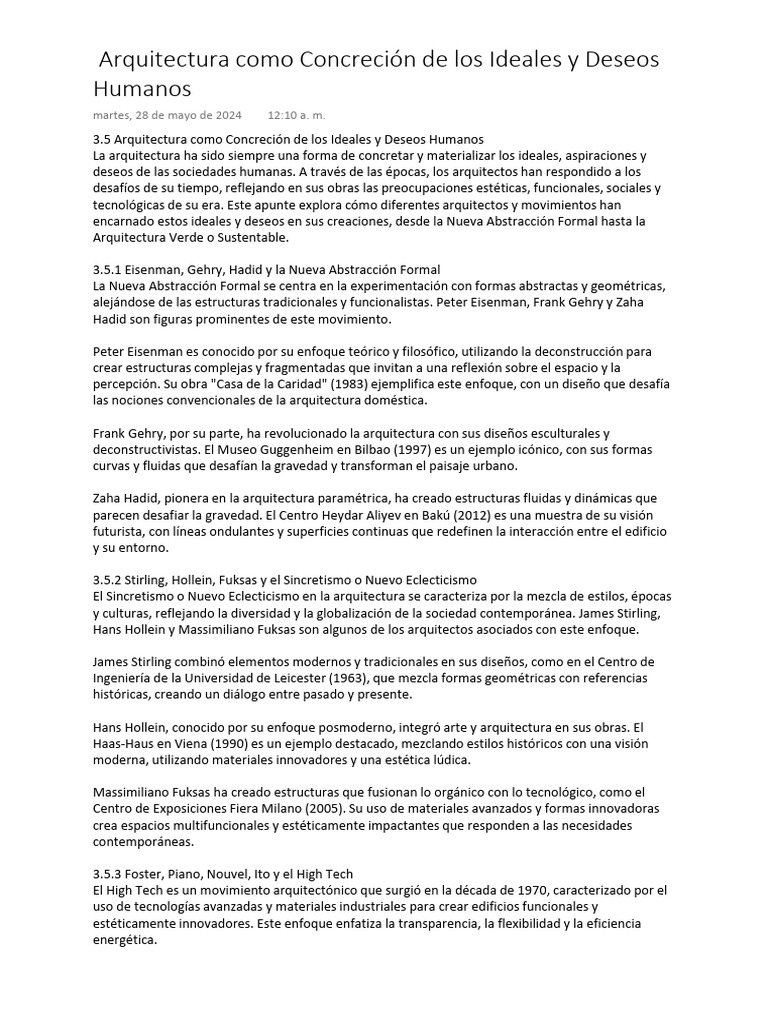 Arquitectura Como Concreción de Los Ideales y Deseos Humanos | PDF ...