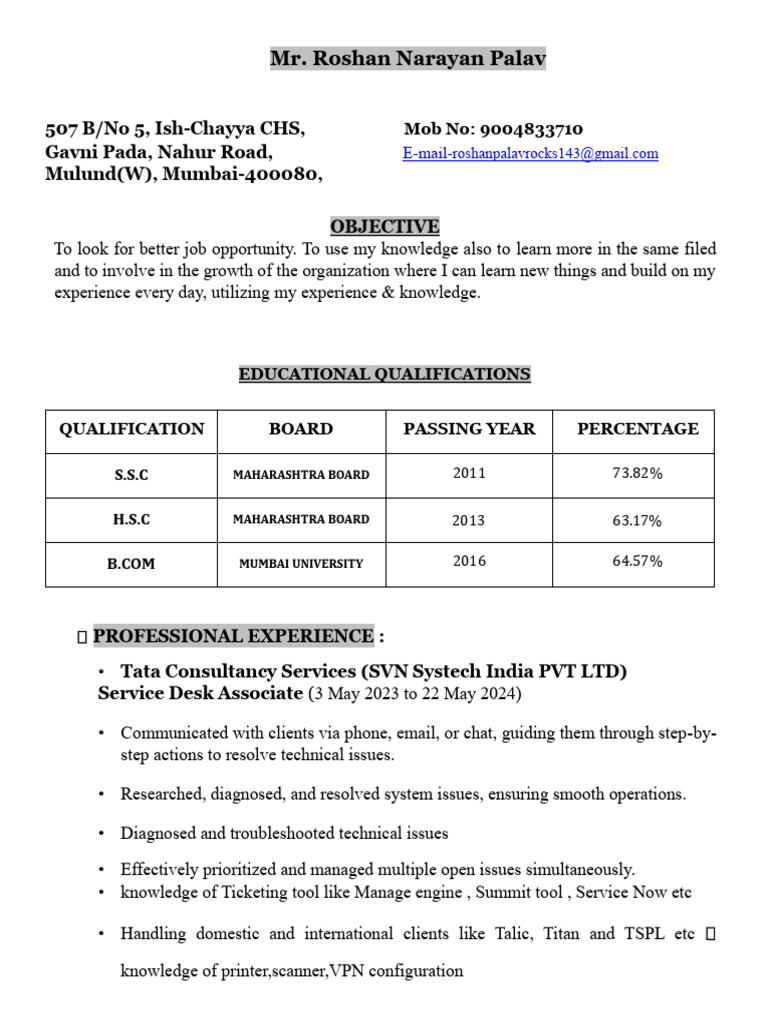 Roshan Palav-Resume New | PDF