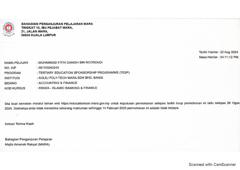 Surat Pengesahan Mara | PDF