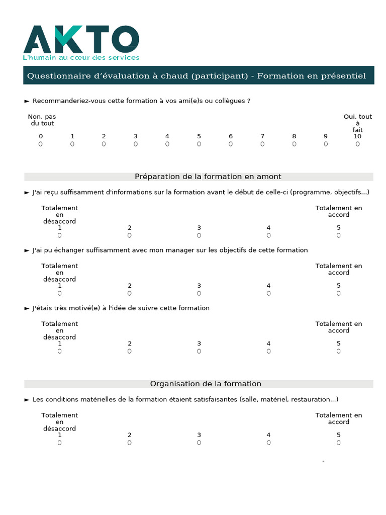 Questionnaire Formaeva Akto A Chaud Presentiel | PDF