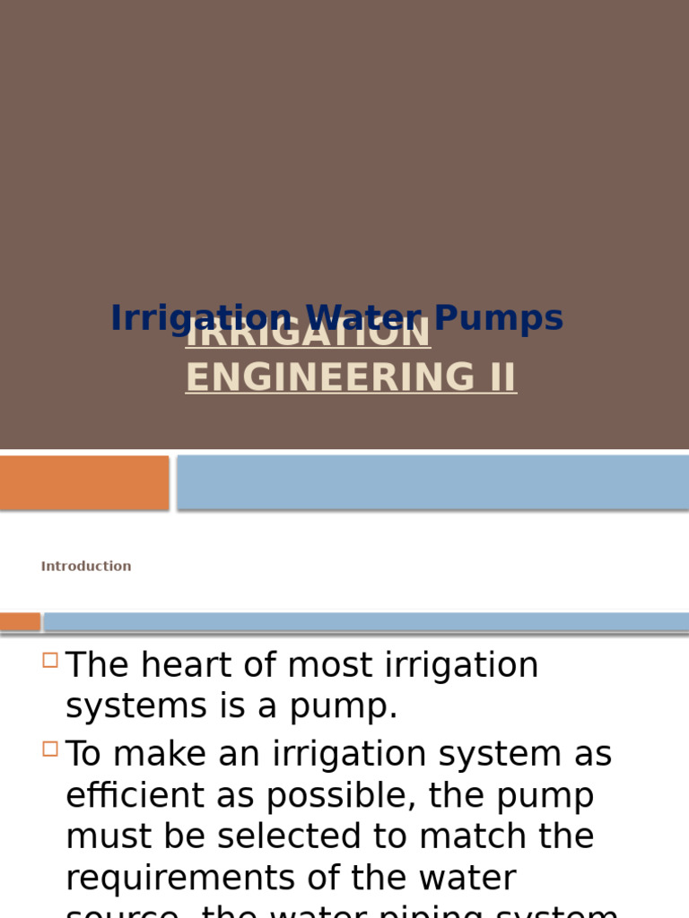 Irrigation Engineering II - Water Pumps. | PDF