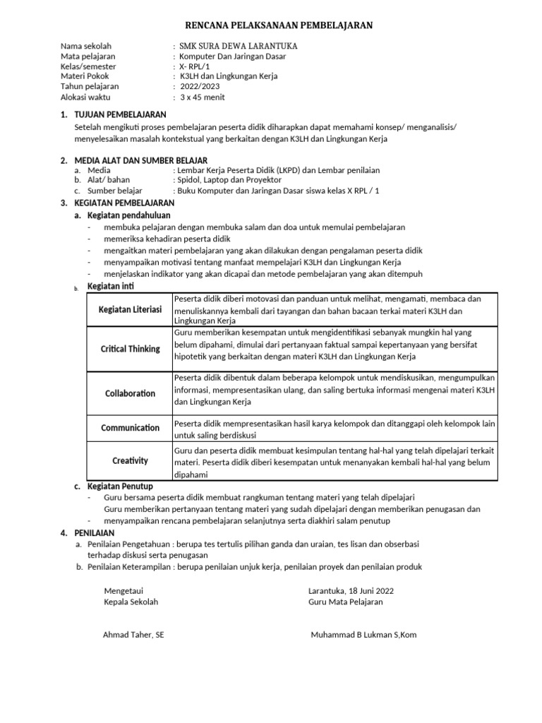 RPP Komputer Dan Jaringan Dasar | PDF