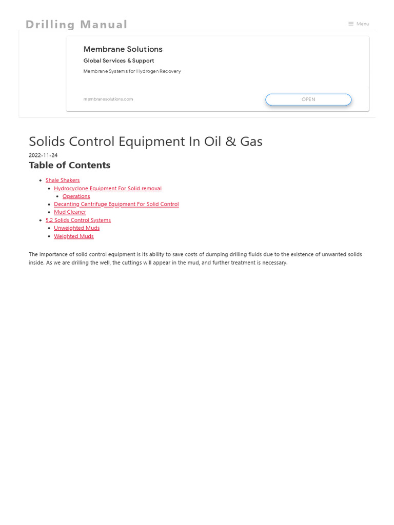 Solids Control Equipment in Oil & Gas - Drilling Manual | PDF