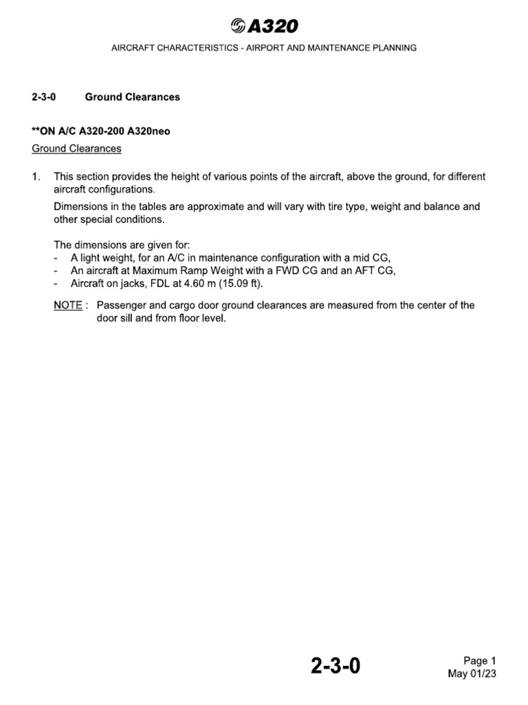 Aircraft Dimensions A320 - Ground Clearances | PDF