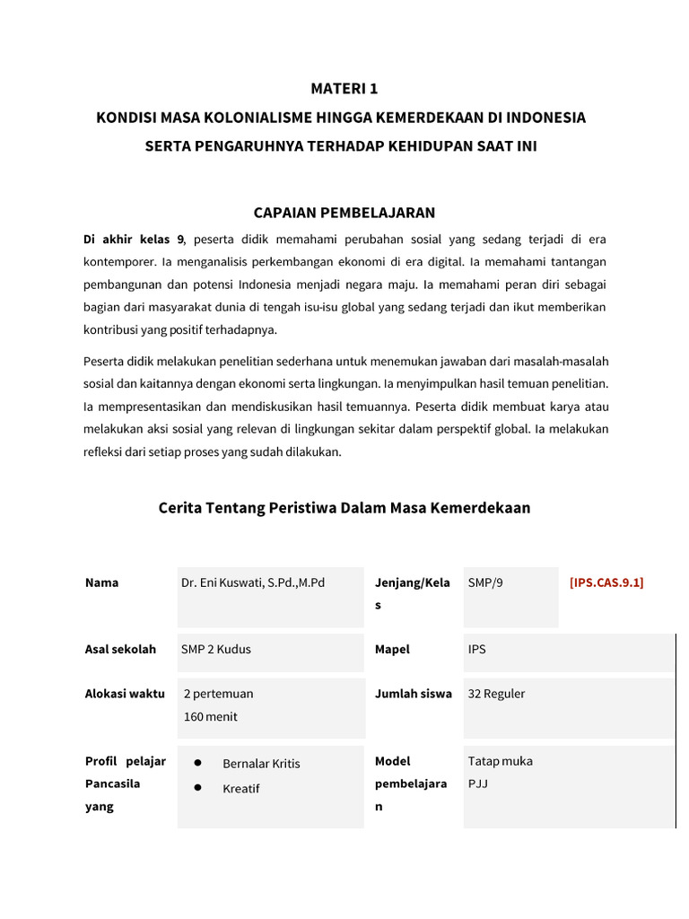 Fase D - TP 1.3 Sejarah Indonesia Pada Masa Kemerdekaan | PDF