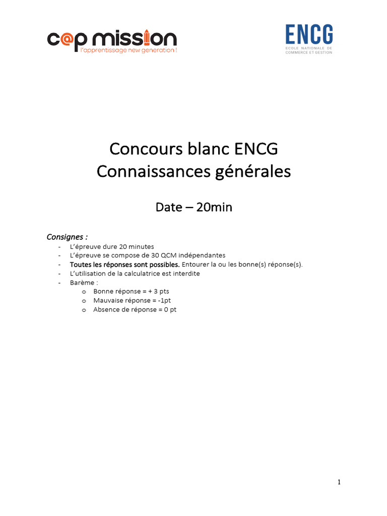 Concours QCM Tafem Correction | PDF