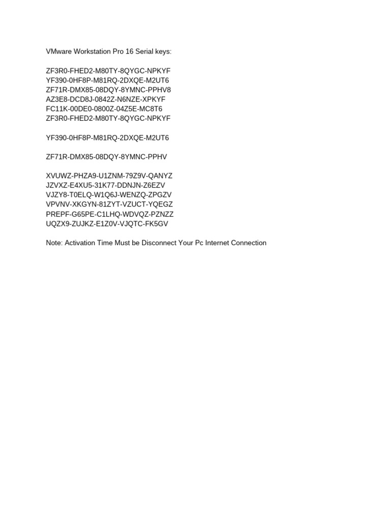 VMware Workstation Pro 16 Serial Keys | PDF