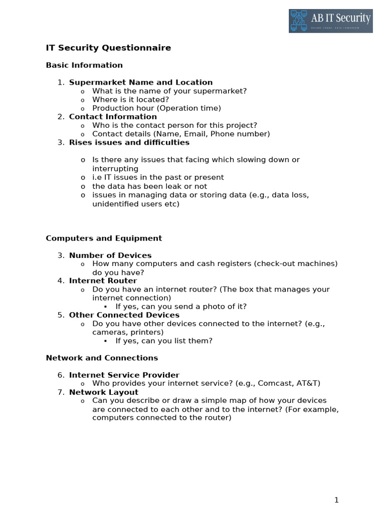 IT Security Questionnaire | PDF