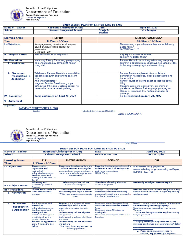 DLP Template f2f | PDF