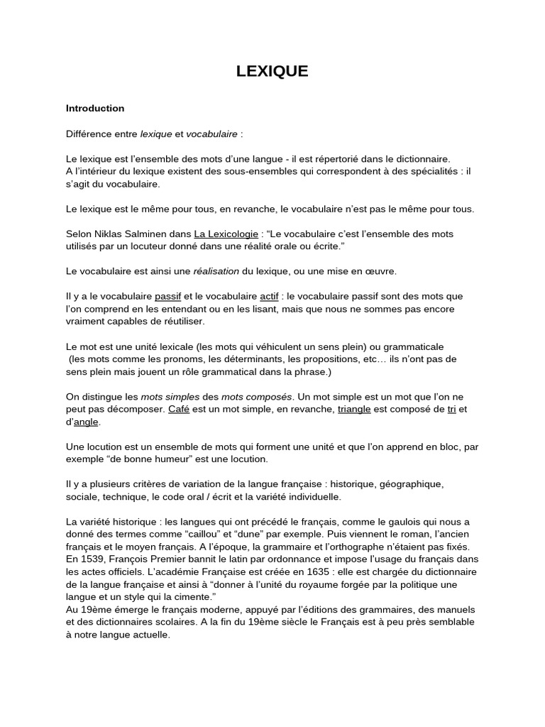 Francais - Lexique | PDF