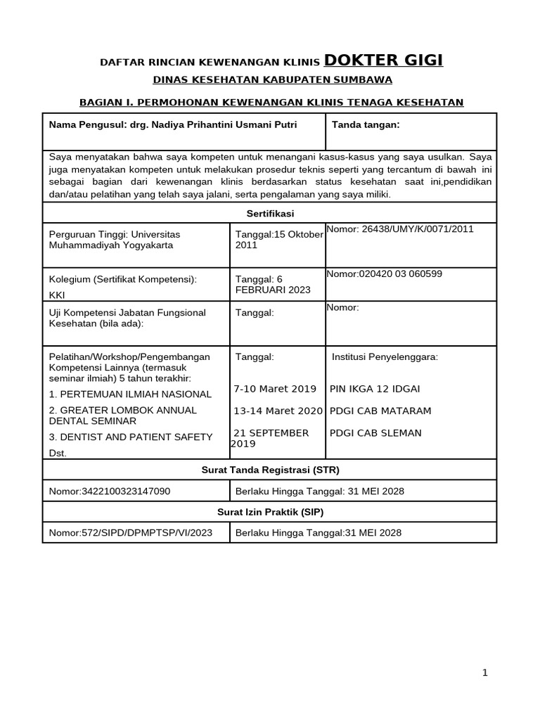 INSTRUMEN KREDENSIAL DOKTER GIGI Isi Lengkap | PDF