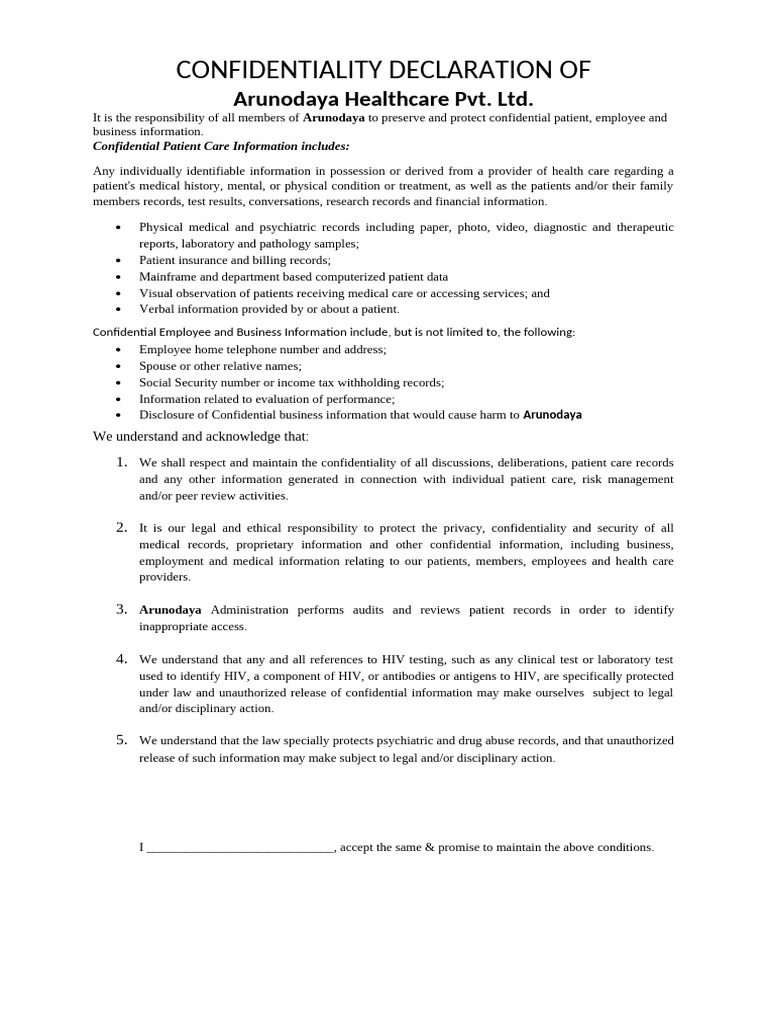 CONFIDENTIALITY DECLARATION | PDF