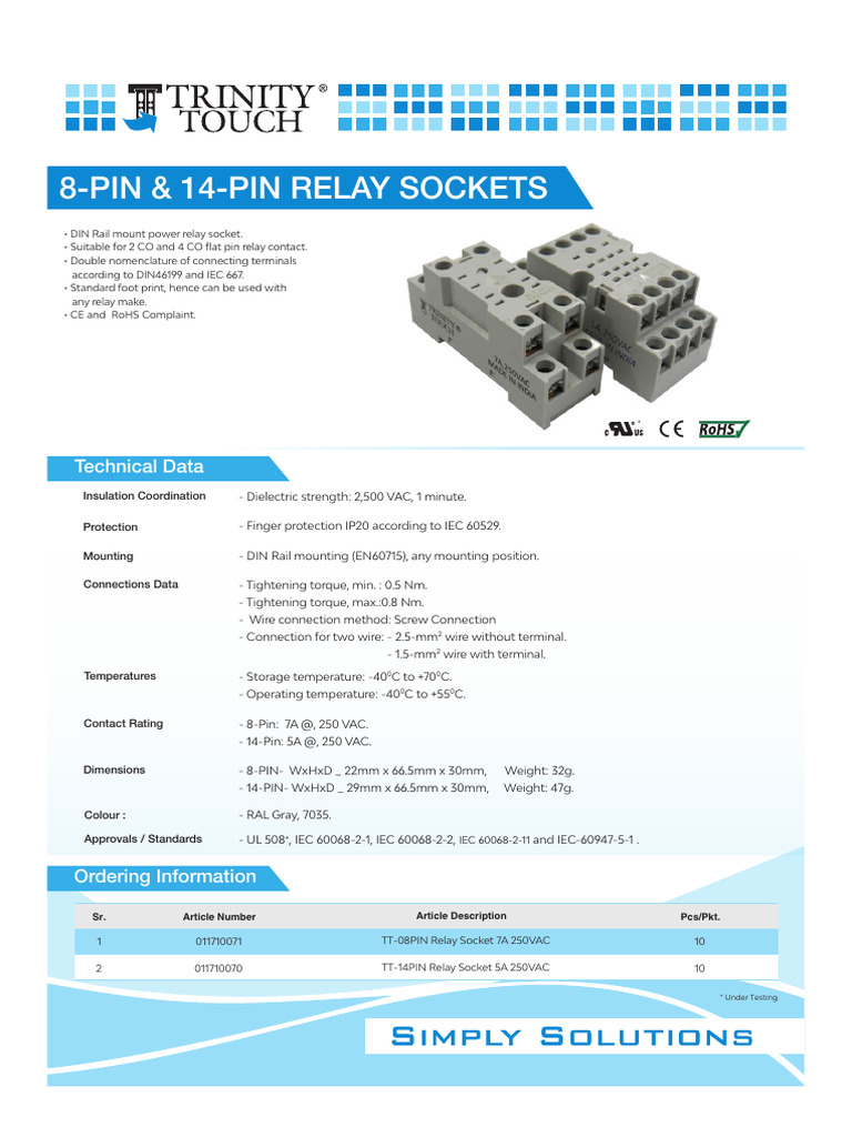 8 and 14 PIN Relay Socket | PDF | Electrical Connector | Relay
