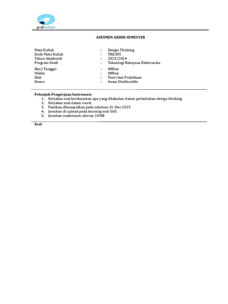 Soal UAS Design Thinking TRE505 | PDF