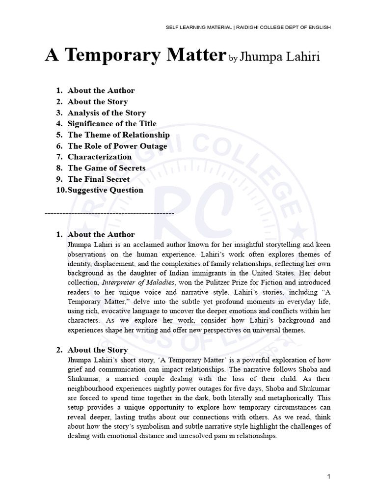 A Temporary Matter - SLM | PDF