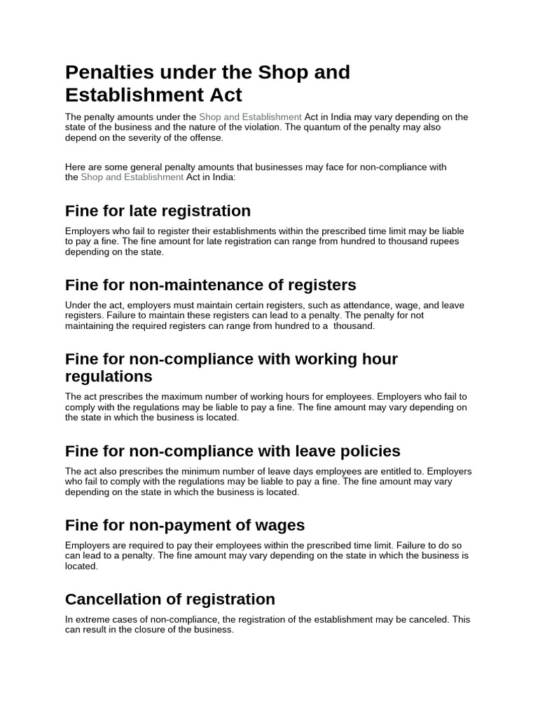 Penalties For Shops and Est | PDF