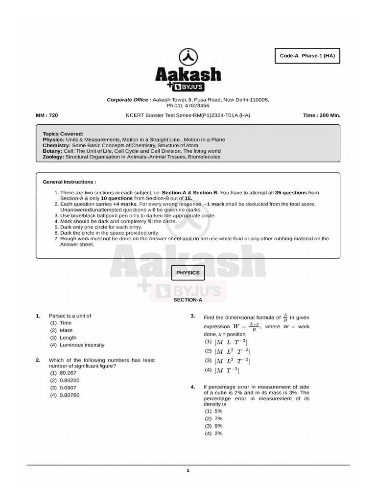 NBTS-01 (RM Batch) @DefeatNEET - Ug | PDF