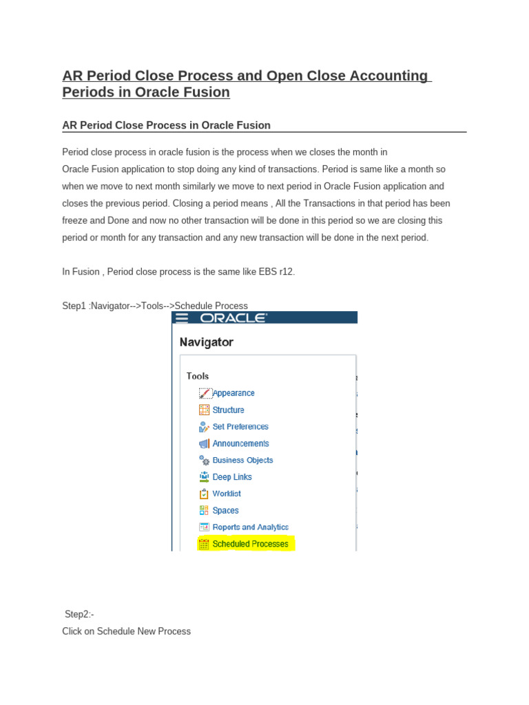 Ar Period Close Process and Open Close Accounting Periods in Oracle Fusion | PDF